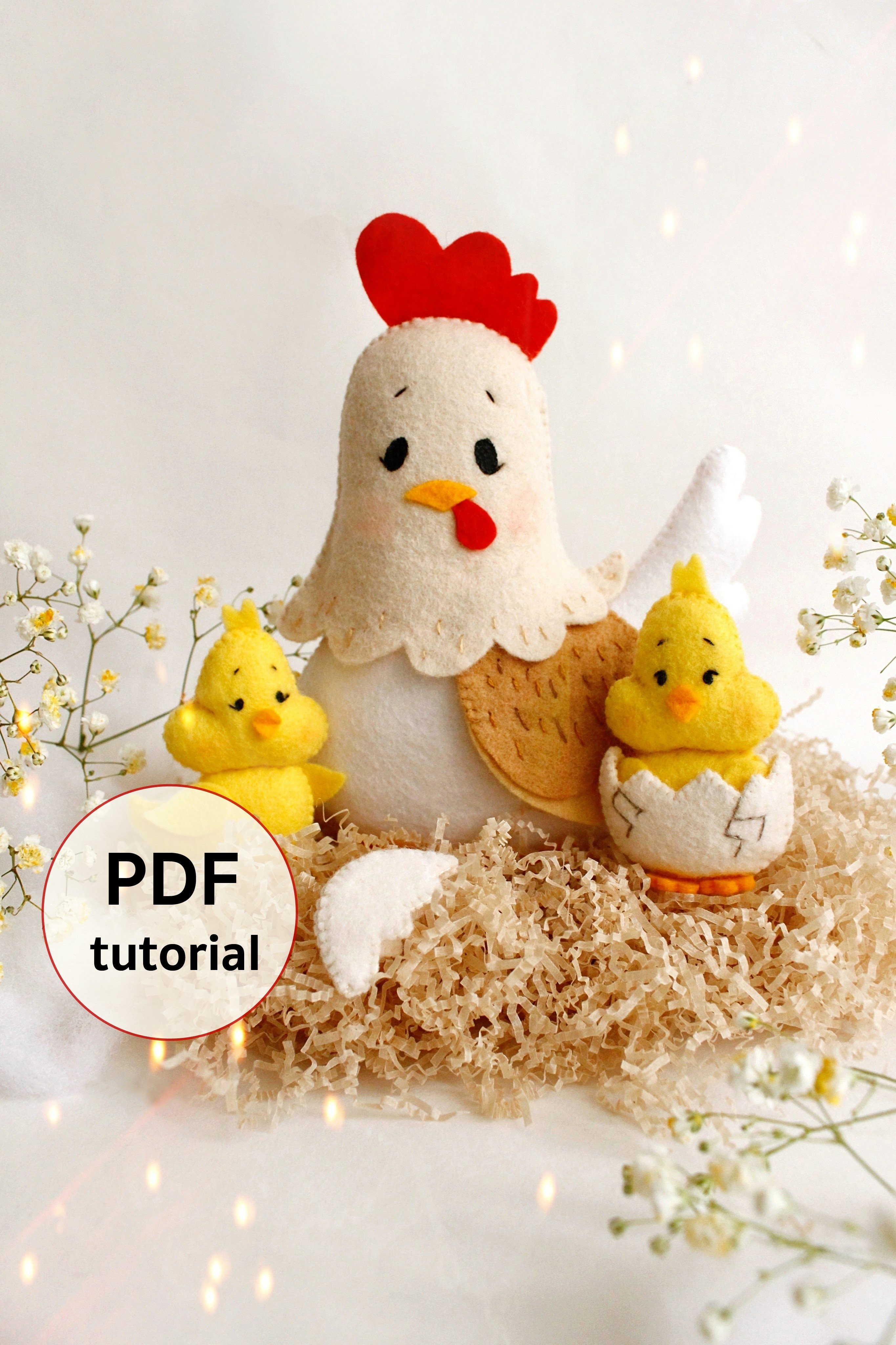 Easter felt chicken with chicks PDF tutorial with pattern