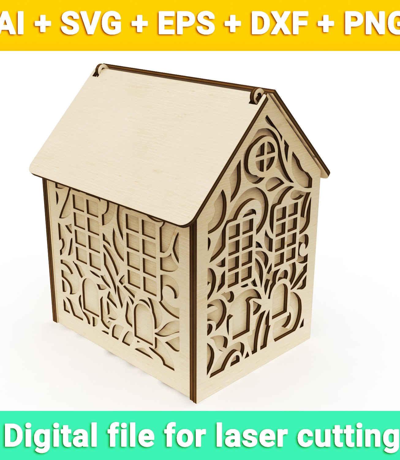 Box with patterns "house" vector for CNC svg vector file