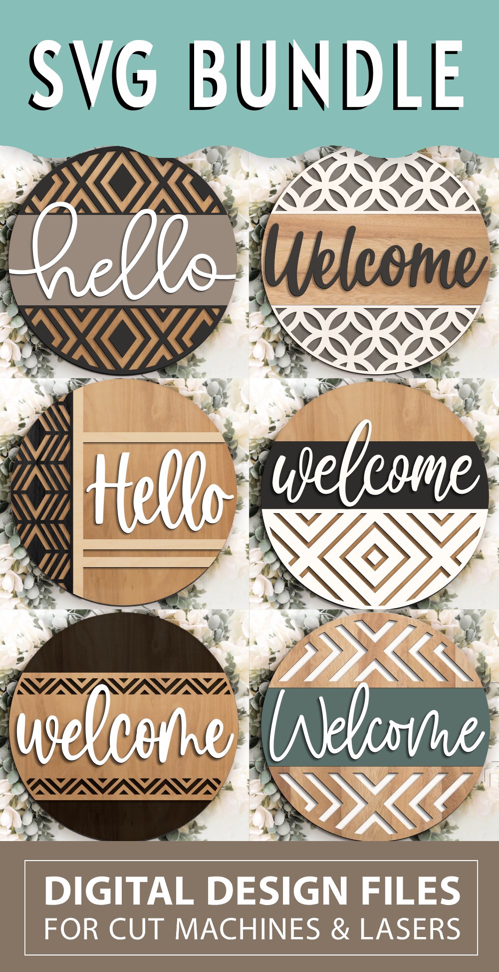 Geometric Welcome Round Sign Bundle 2- SVG Laser Cut Files