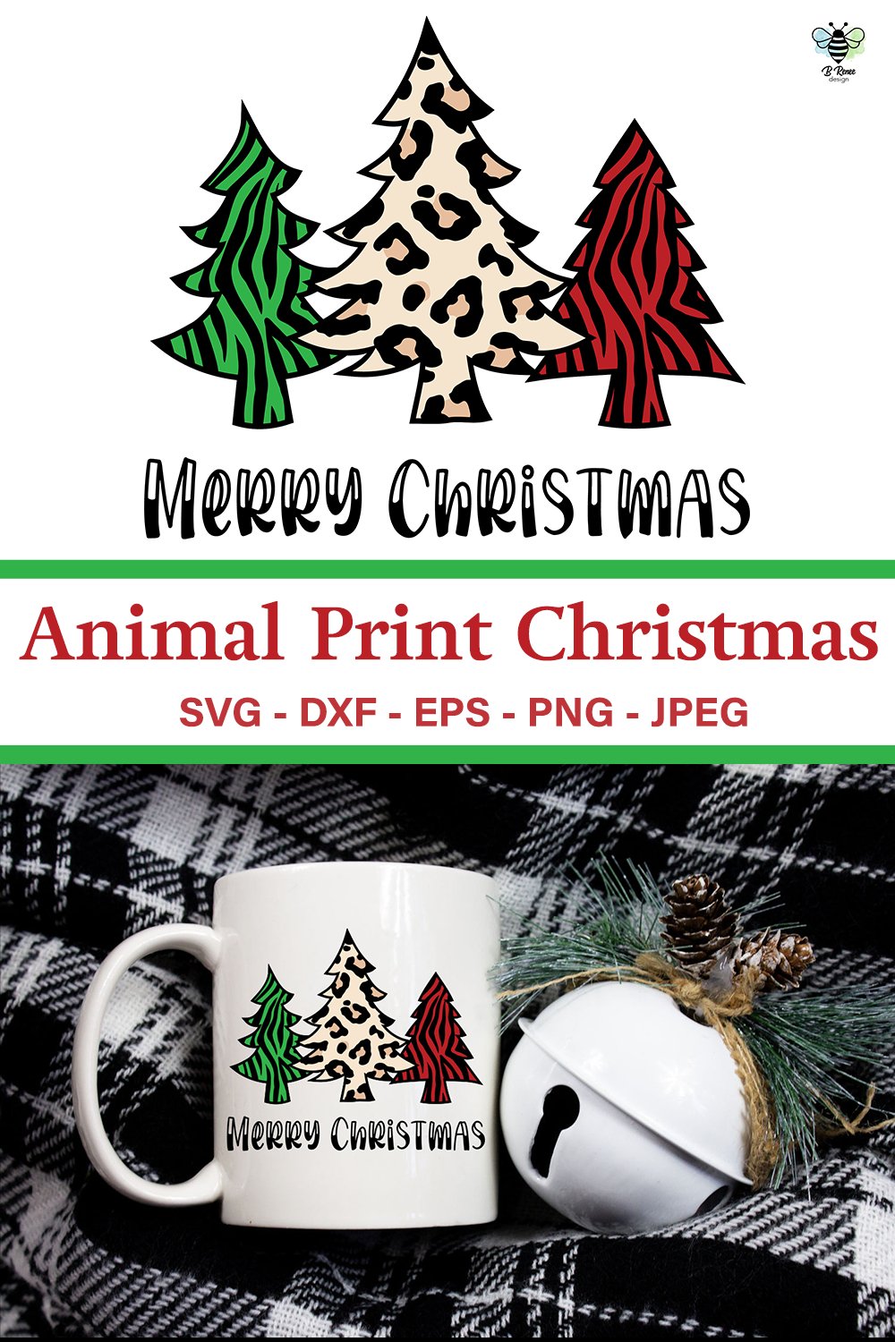 Merry Christmas with Animal Print Trees SVG