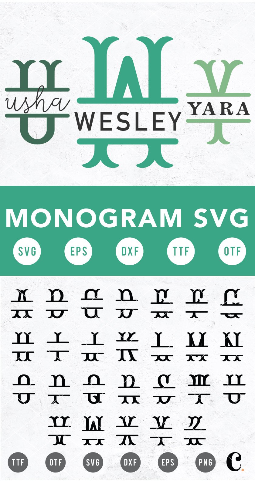 Fishtail Split Monogram SVG Cut File for Cricut