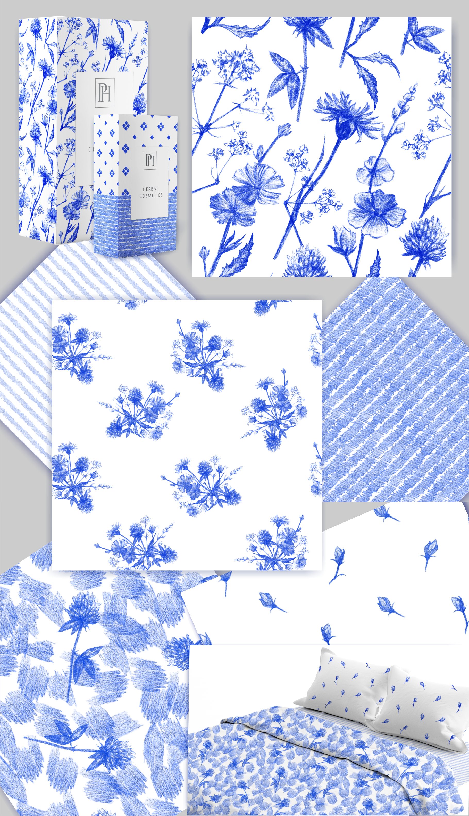 Blue Flowers Hand Drawn Patterns (1336406)