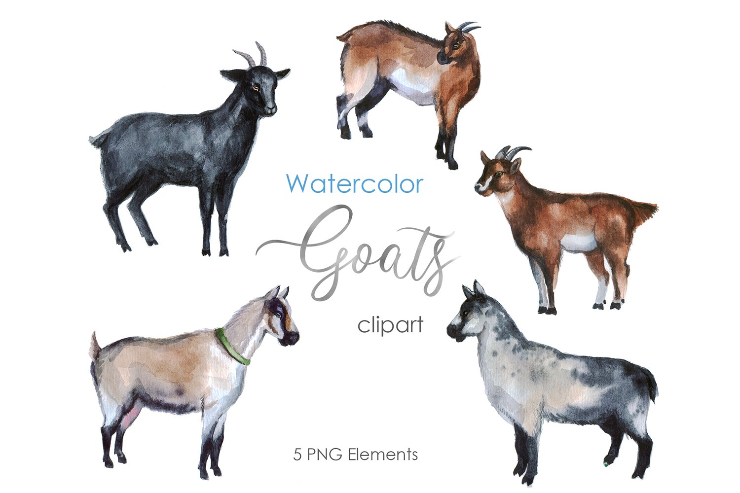 Cute Clipart. Goat Farm Animal clipart. Watercolor nurse