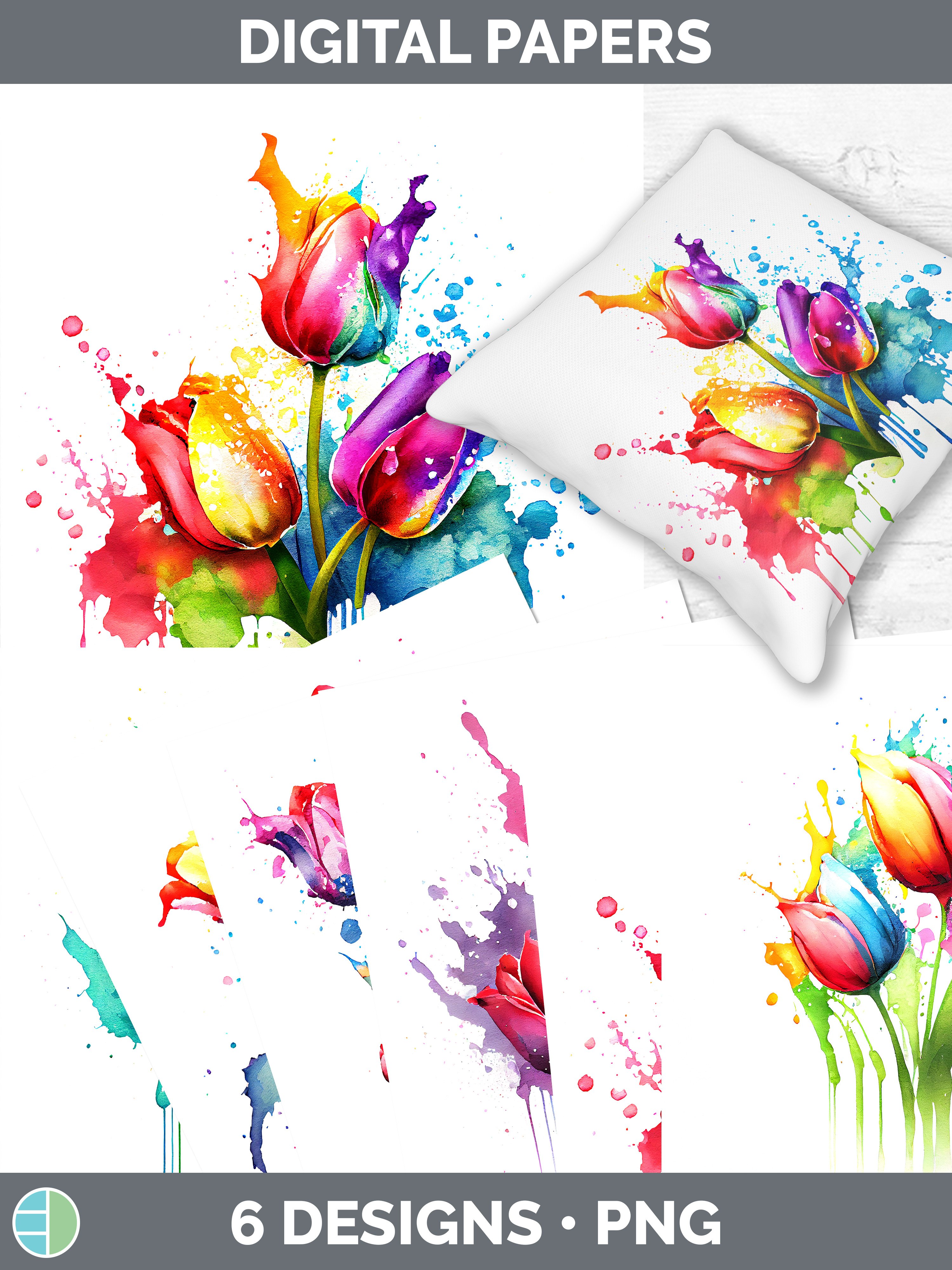 Rainbow Tulip Flowers Paper Backgrounds | Digital Scrapbook