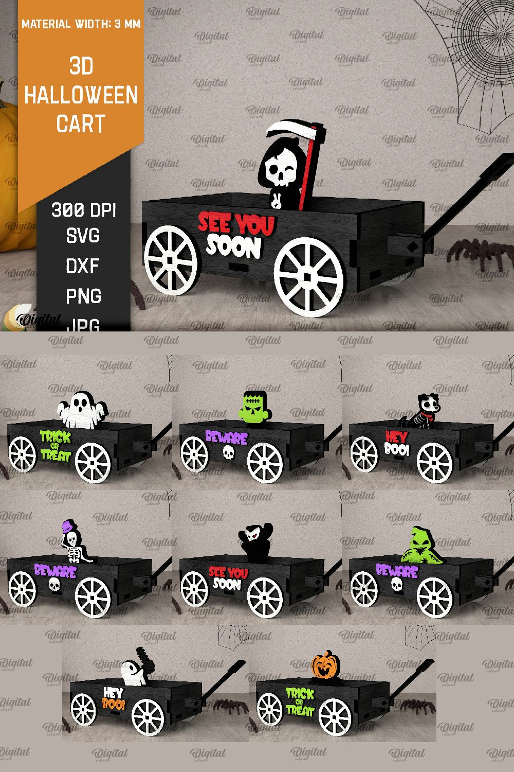 3D Halloween carts Laser Cut Bundle. Spooky decor SVG