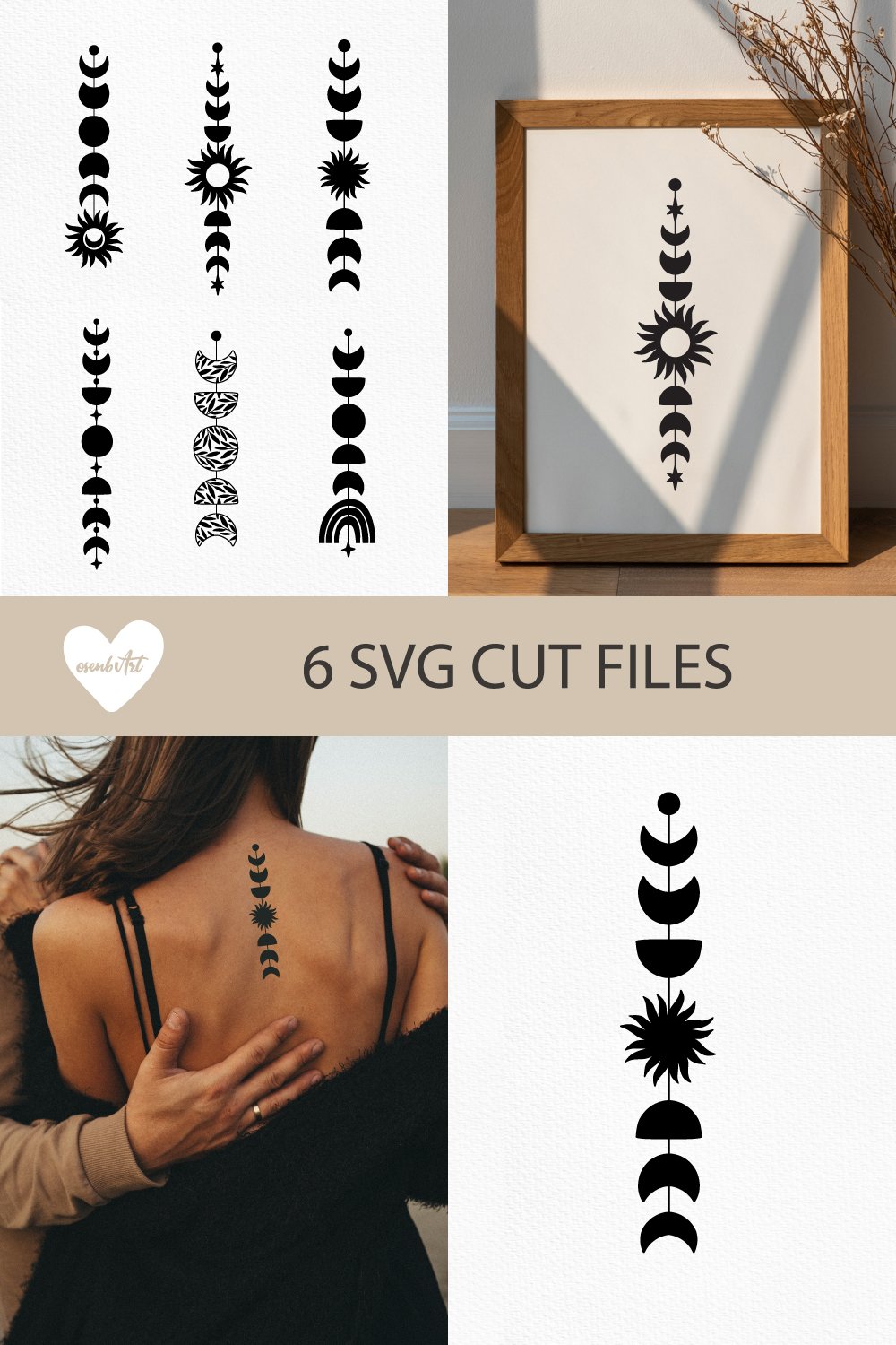 Moon Phases SVG, Celestial SVG, Boho SVG Files - 6 Designs