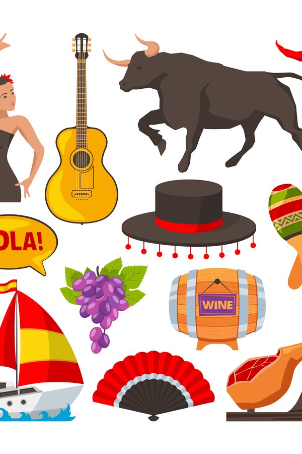 Travel pictures of spain cultural objects. Cartoon style ill