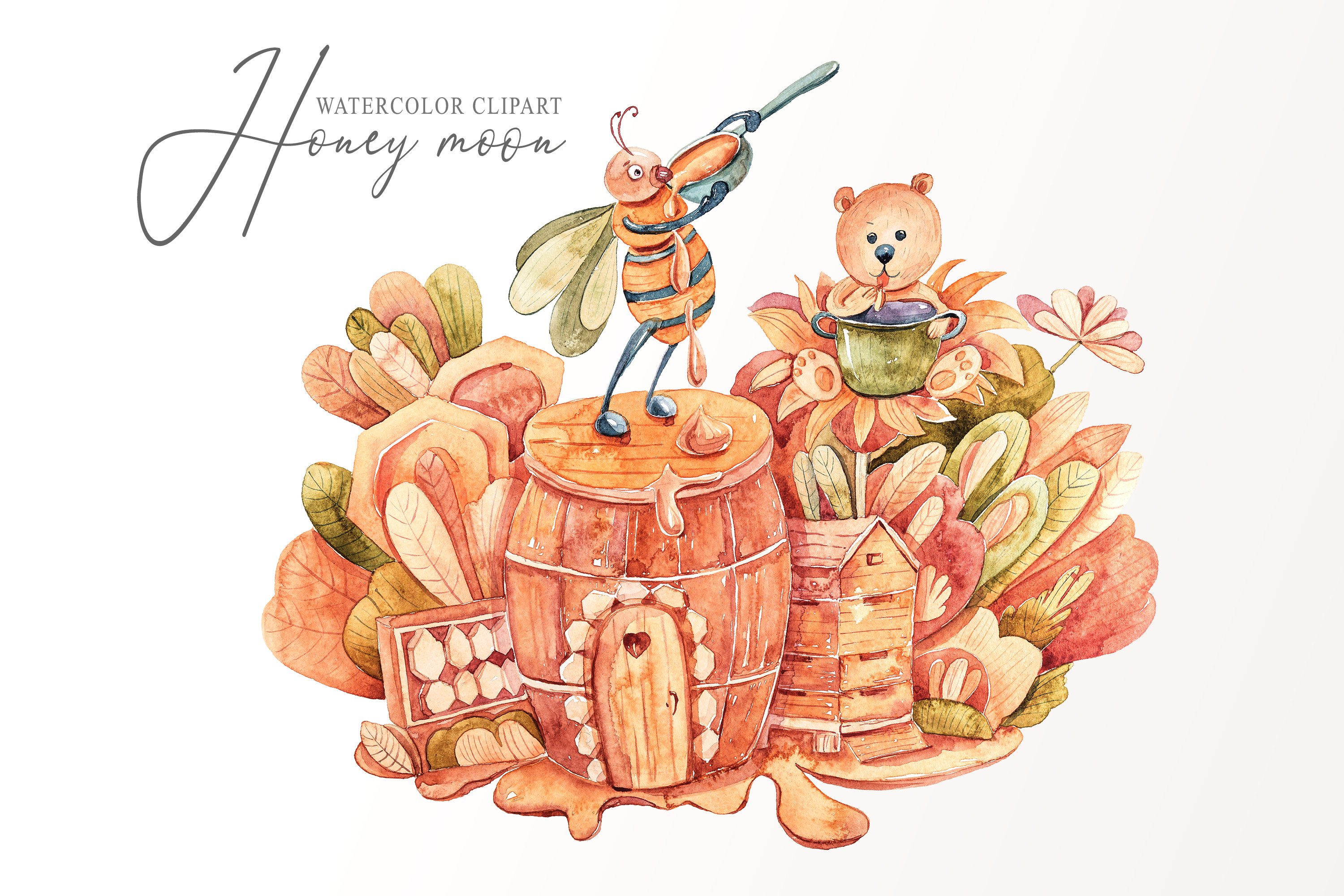 Watercolor cute honey bee png file. Happy bee day clipart