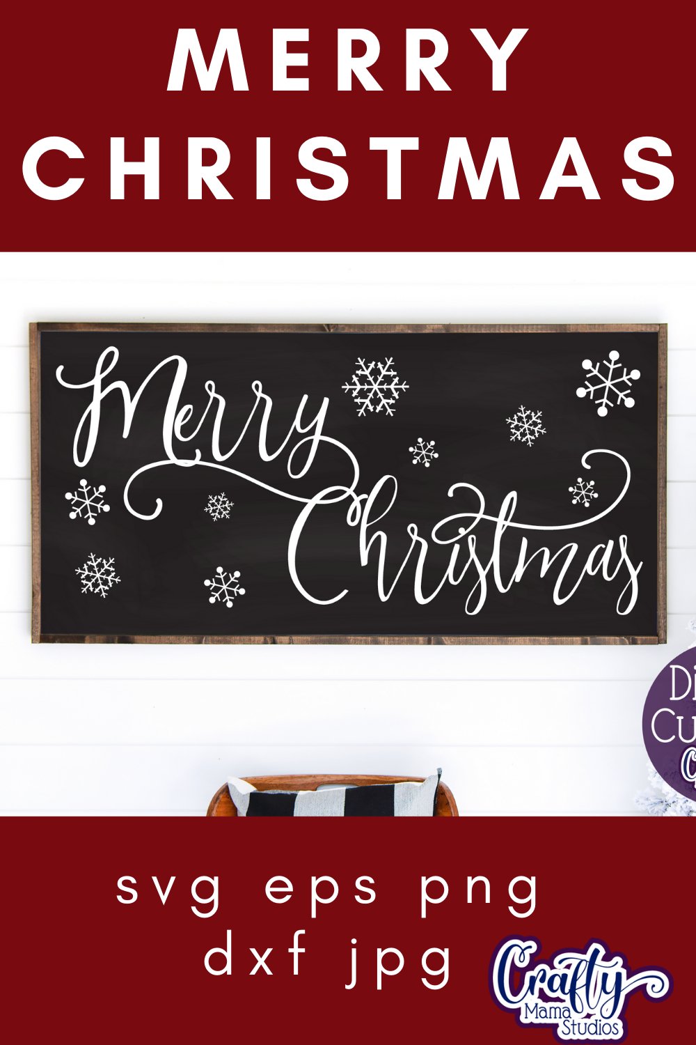 Merry Christmas Script Snowflakes Farmhouse Sign Svg