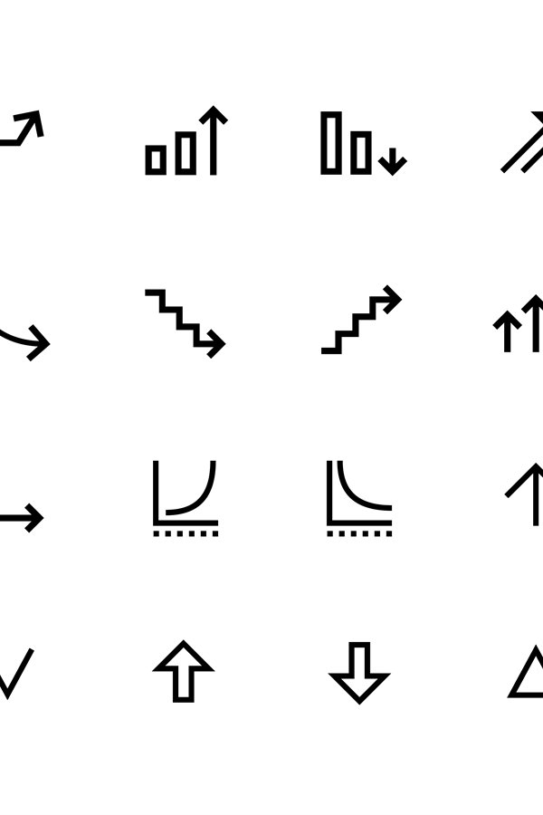 Increase and decrease line icons. Growth and fall symbols fo
