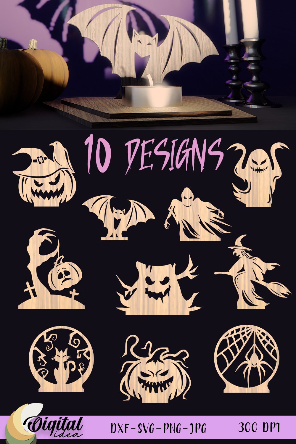 Halloween tea candle holder bundle. Lasercut shadow decor