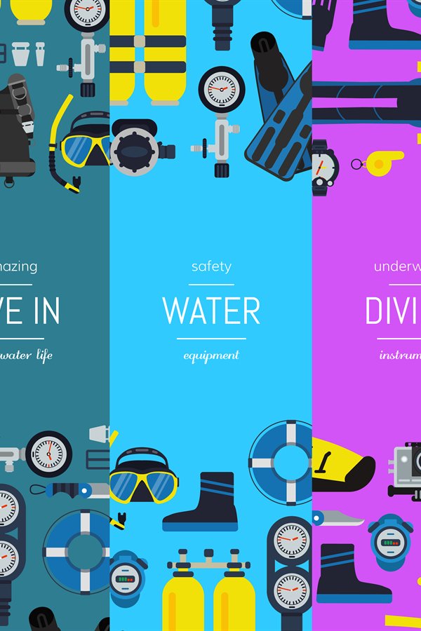 Vector underwater diving vertical banner templates