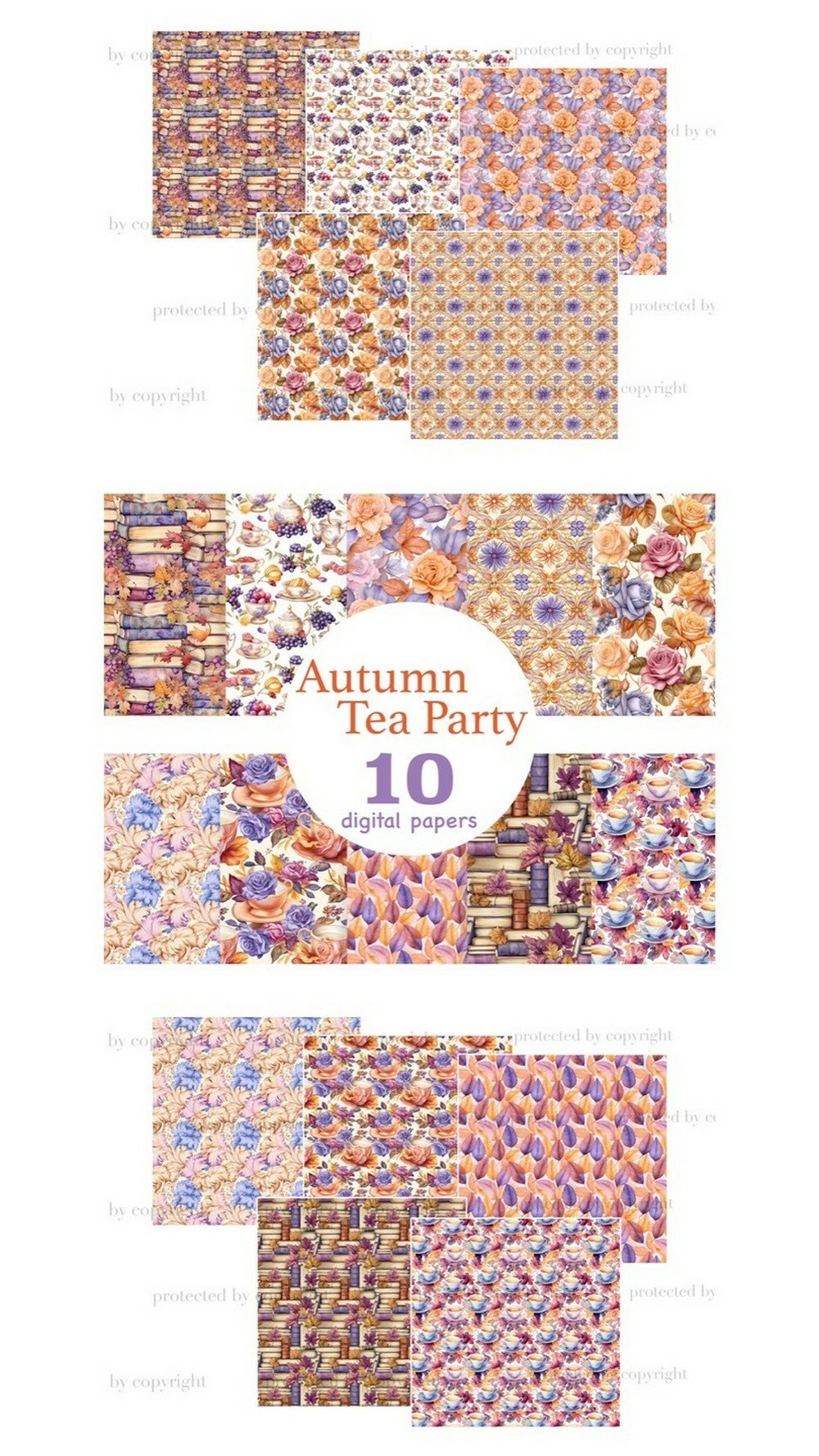 Seamless Pattern Autumn Set | Tea Party Digital Paper