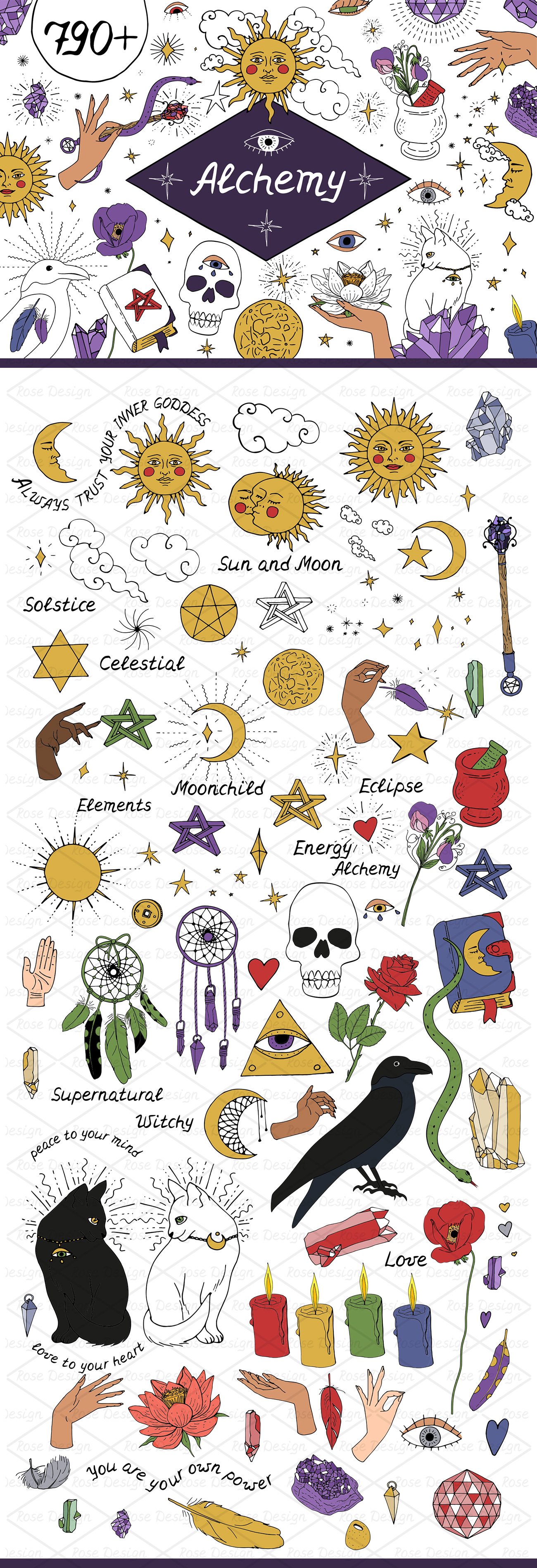 790 Elements Mystical and Magical Alchemy Clipart Bundle SVG