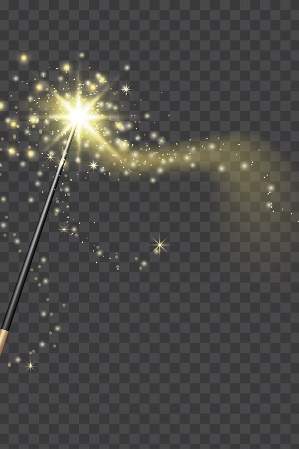 Magic wand. Realistic fairytale stick with golden sparkle tr