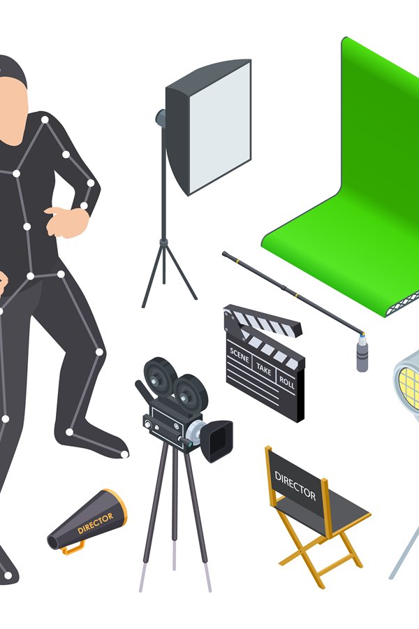 Movie production equipment. Isometric cinematograph elements