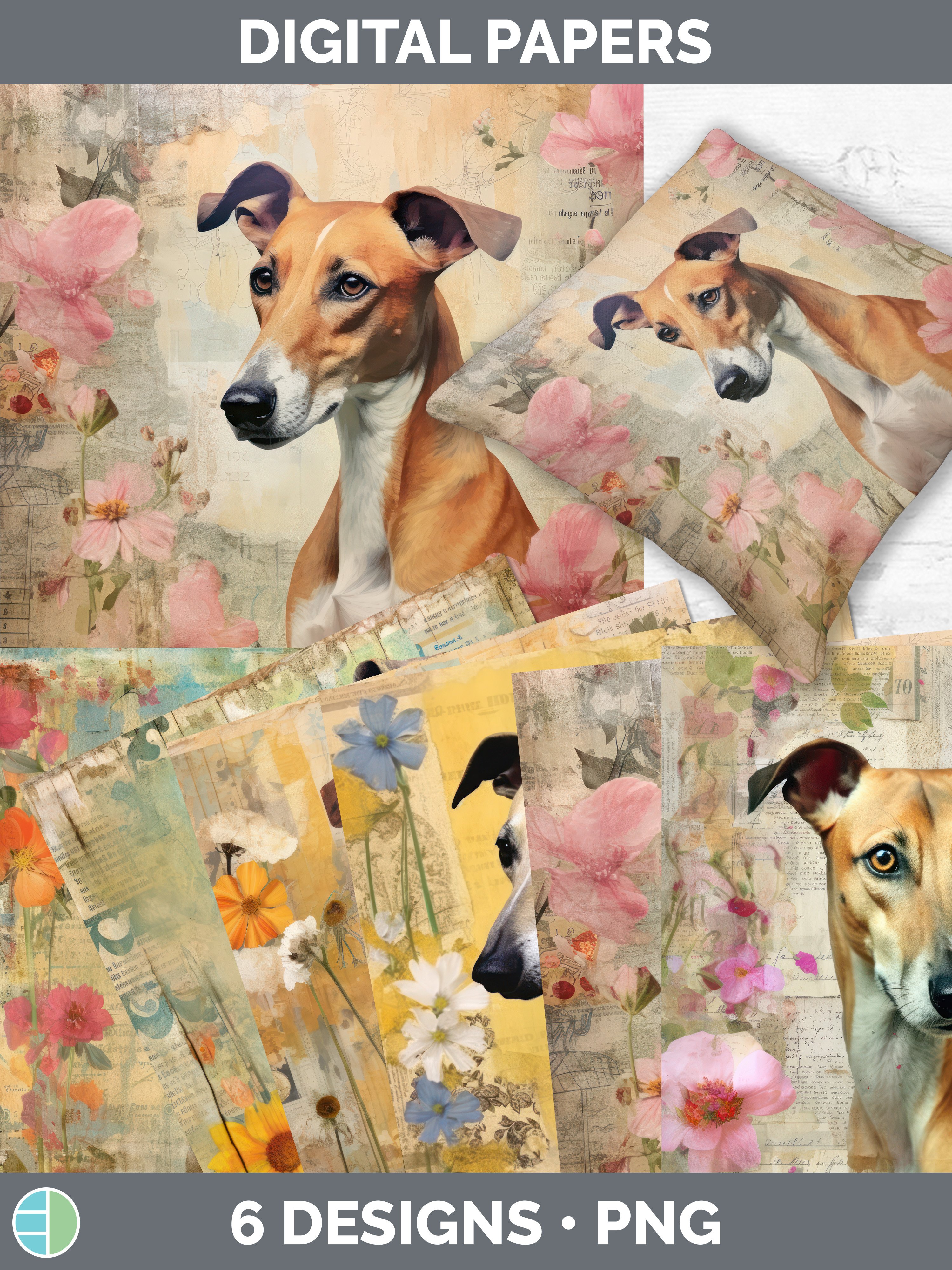 Vintage Greyhound Dog Paper Backgrounds | Digital Scrapbook
