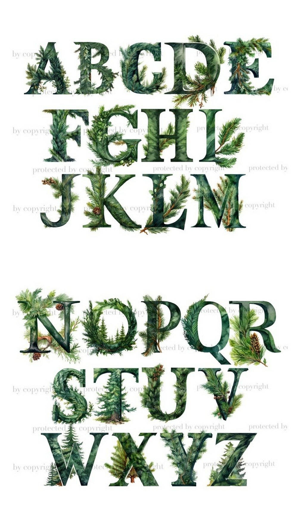 Spruce Branch Alphabet | Winter Letters