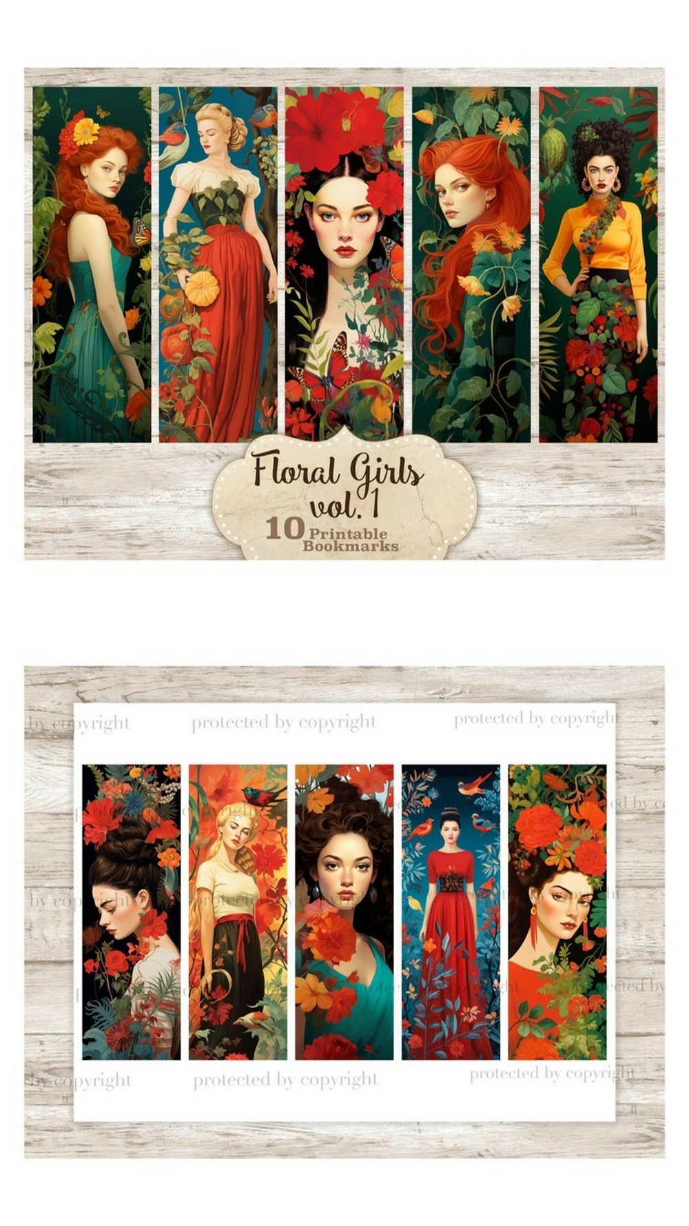 Floral Girls Bookmarks | Digital Download Set