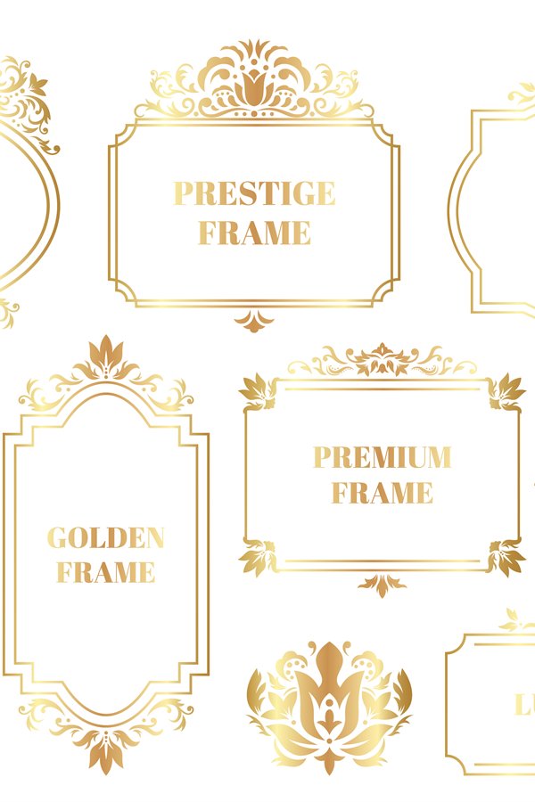 Damask ornamental frames. Antique baroque floral golden bord