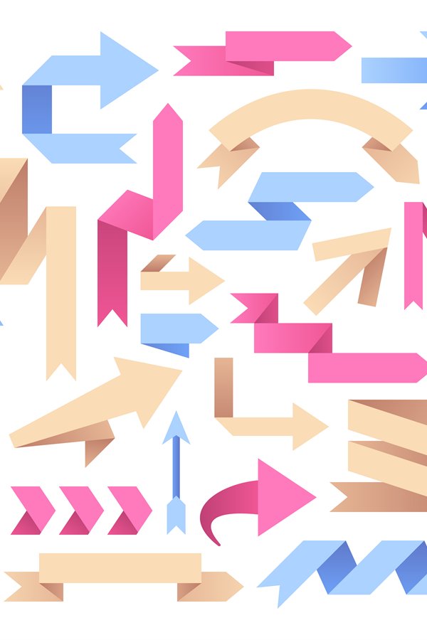 Arrow paper ribbons. Retro origami arrows. Color arrowheads