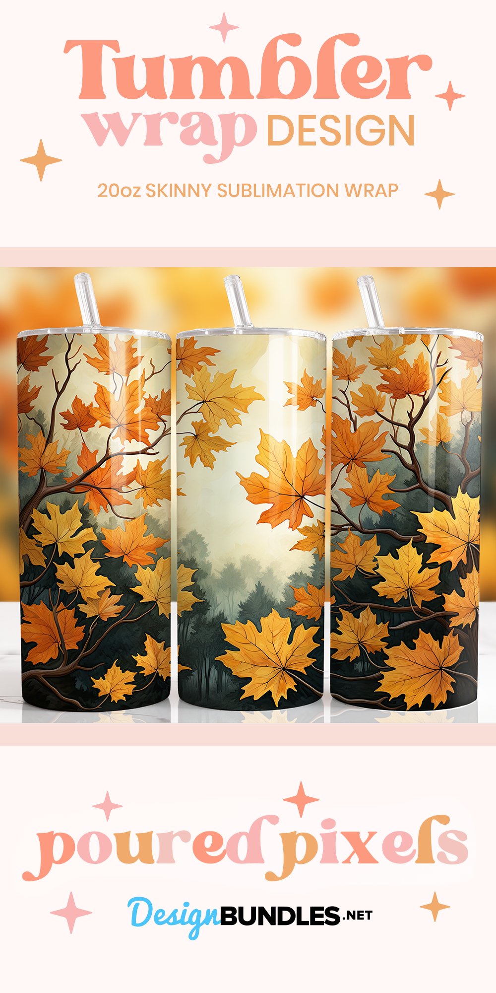 Fall Leaves Autumn 20oz Skinny Tumbler Wrap