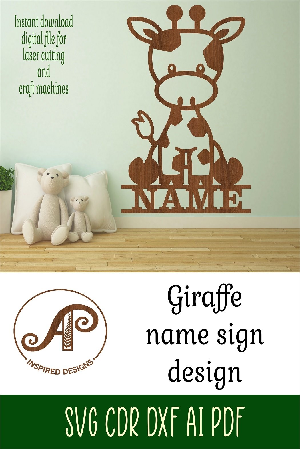 Cute Giraffe Name sign svg laser cut template, (2575834)