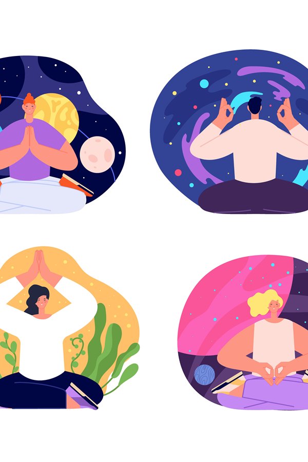 People meditation. Mind balance, woman yoga meditate with cl