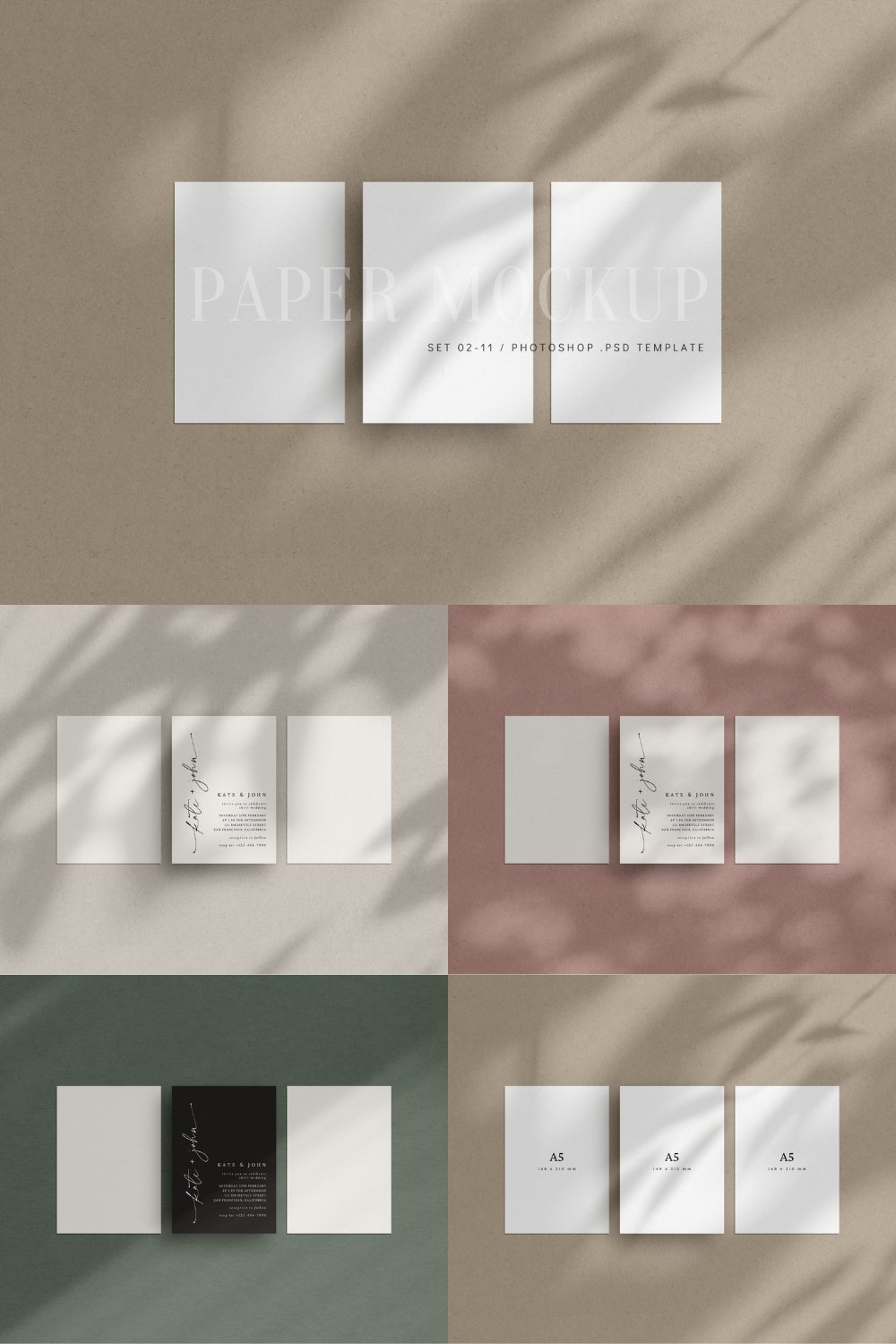 Vertical A5 Card Mockup | A5 Paper Mockup Set | PSD