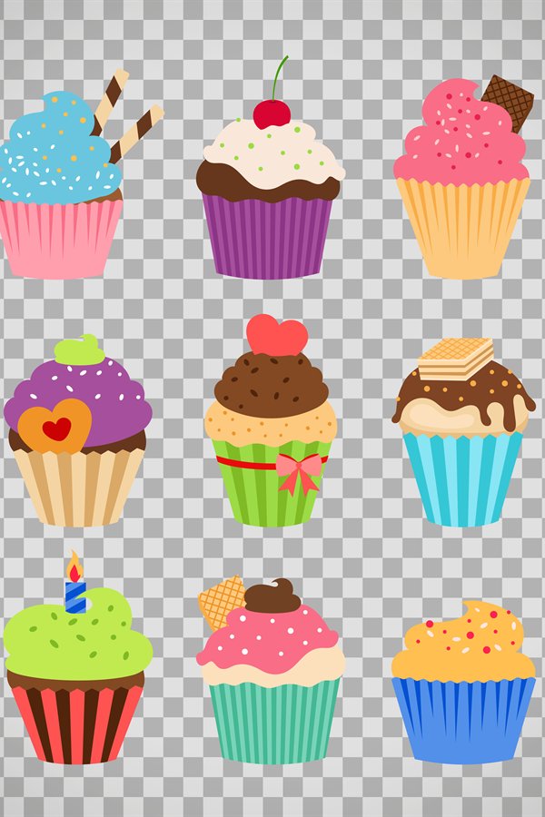 Cupcakes flat icons on transparent background