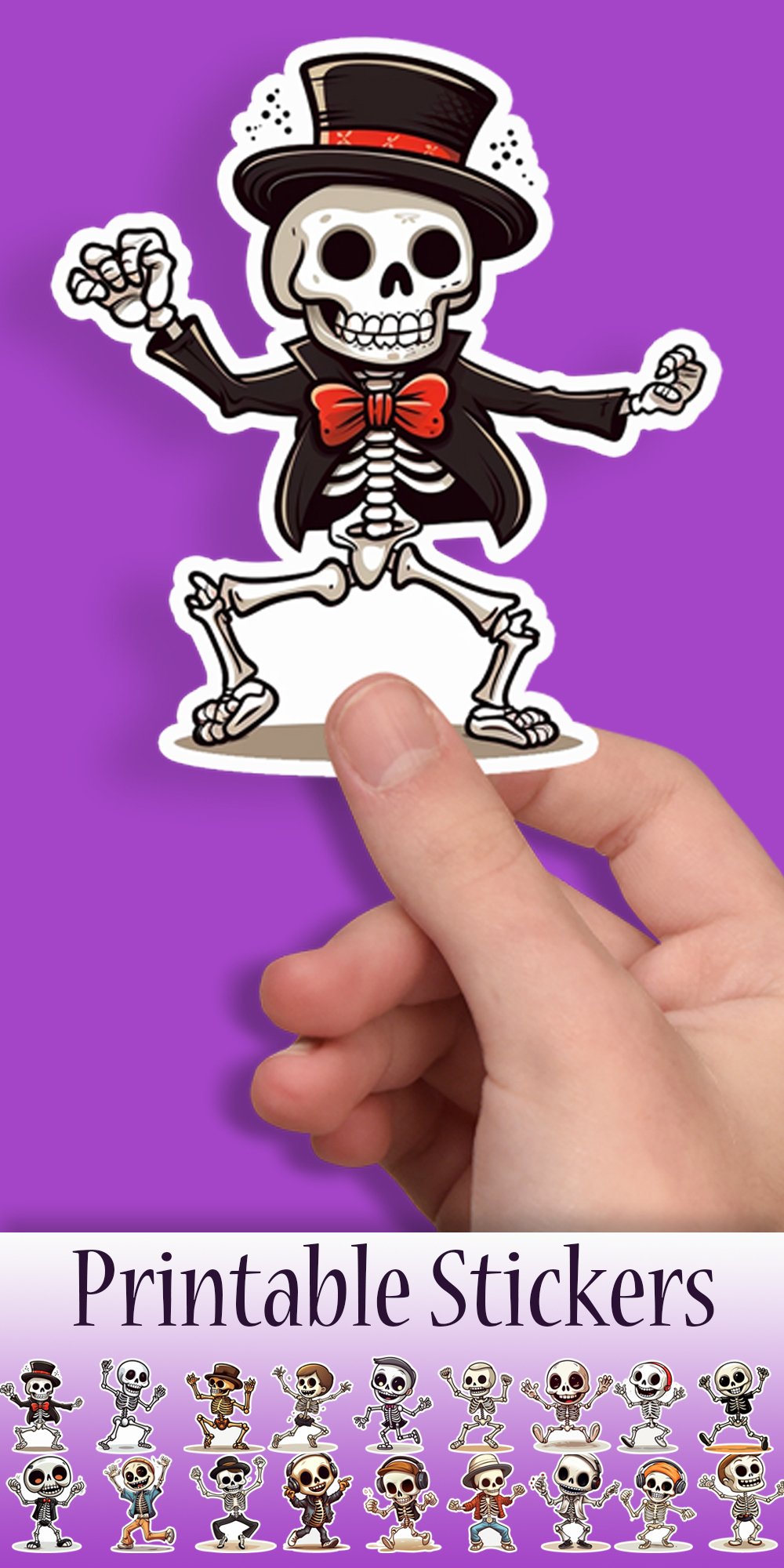 Musical Skeletons - Cute Halloween Stickers Print and Cut