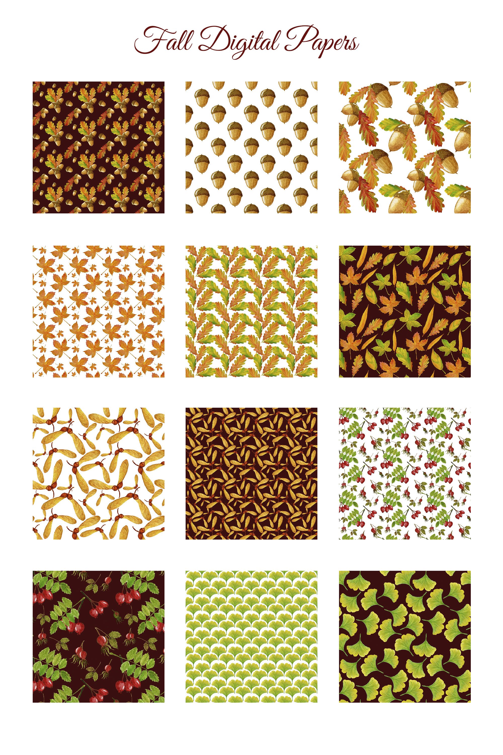 Fall Digital Paper, Watercolor Autumn paper