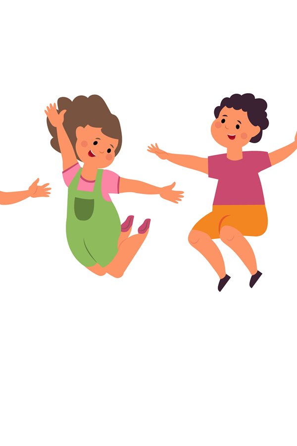 Kids jumping. Happy cartoon child, excited children jump tog