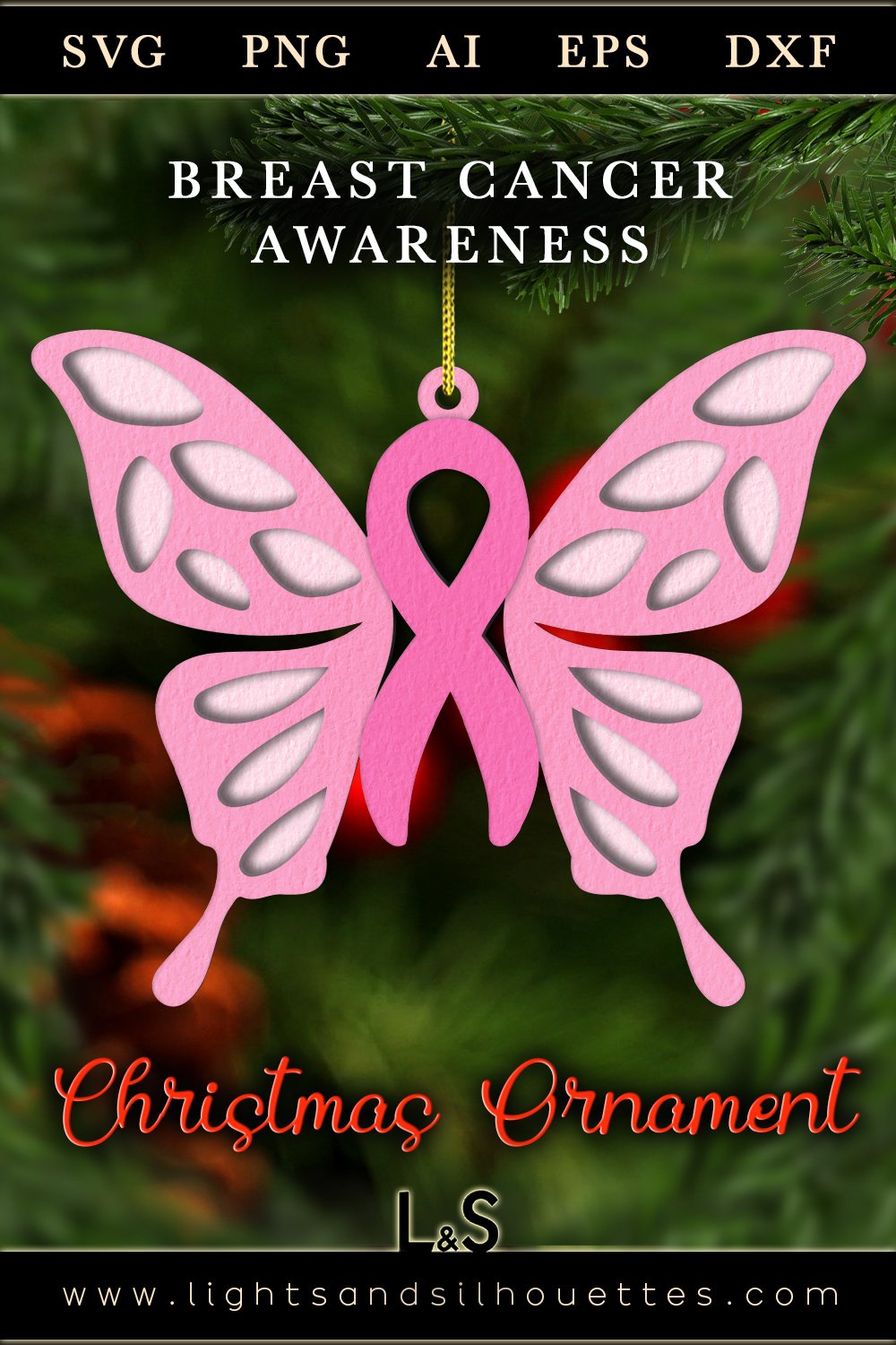 Breast Cancer Awareness Svg | Layered Christmas Ornament
