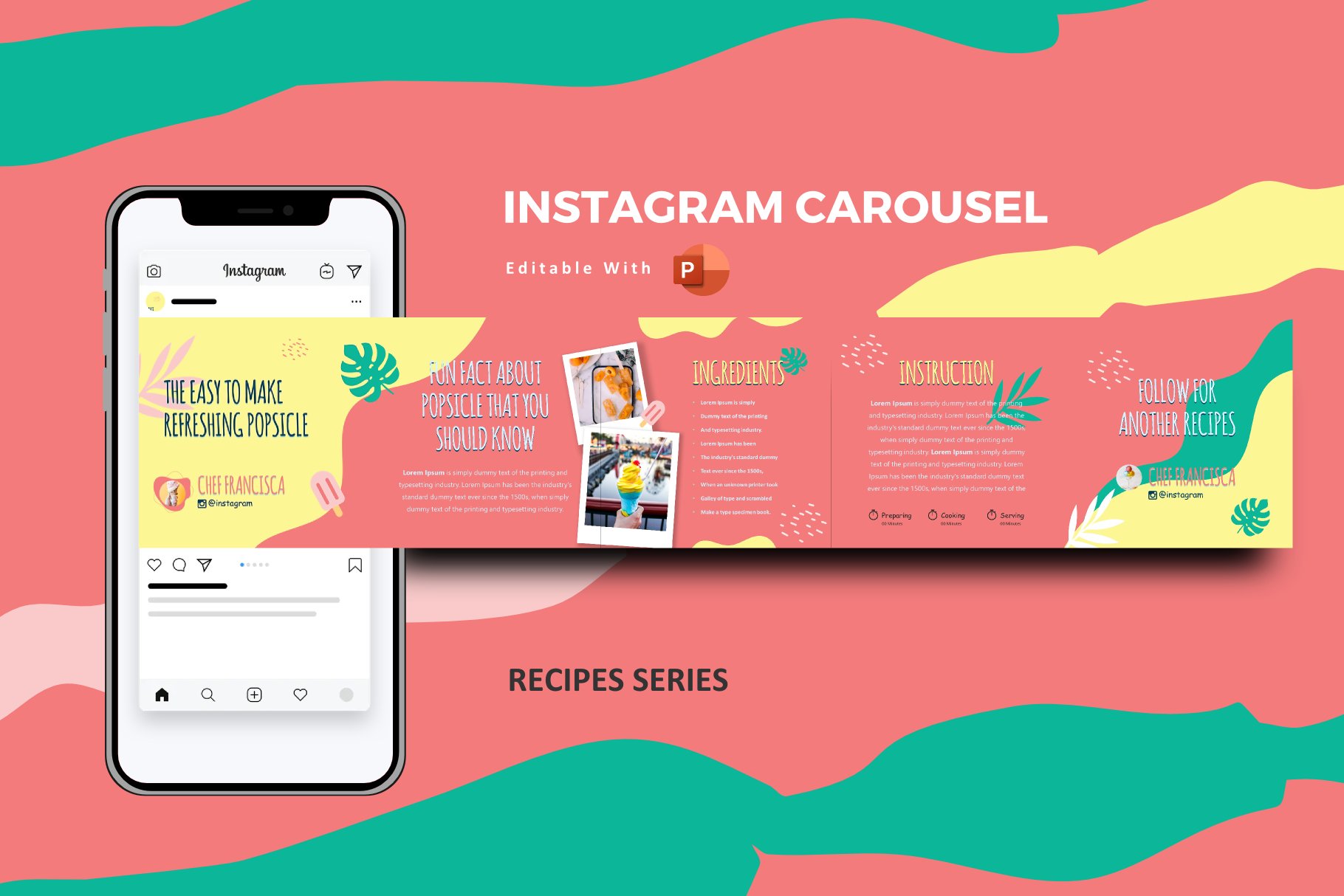 Cocktail recipes instagram carousel template powerpoint