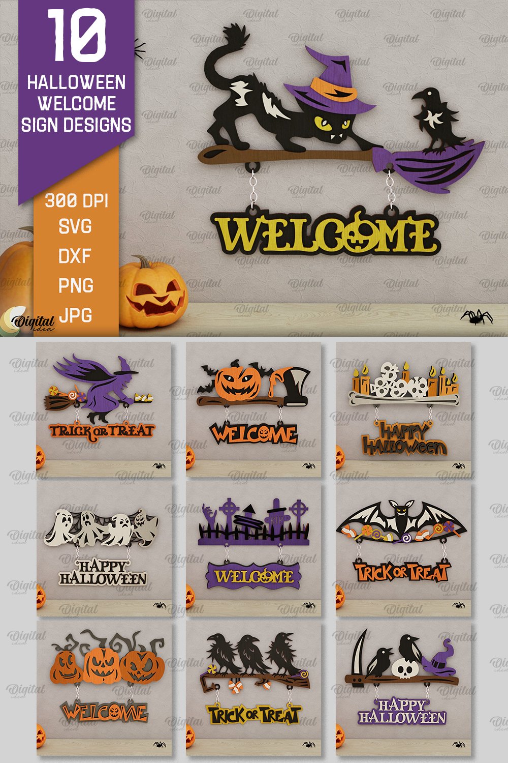 Halloween Welcome Signs LaserCut Bundle. Halloween Decor SVG