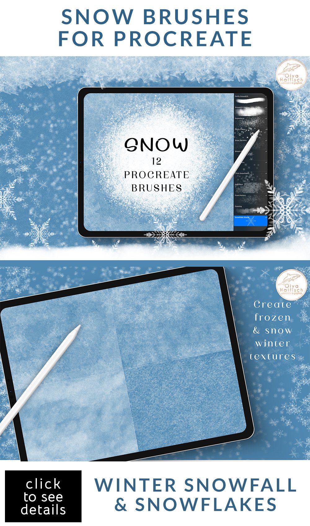 Snow Procreate Brushes. Winter Snowflake Brushes Set