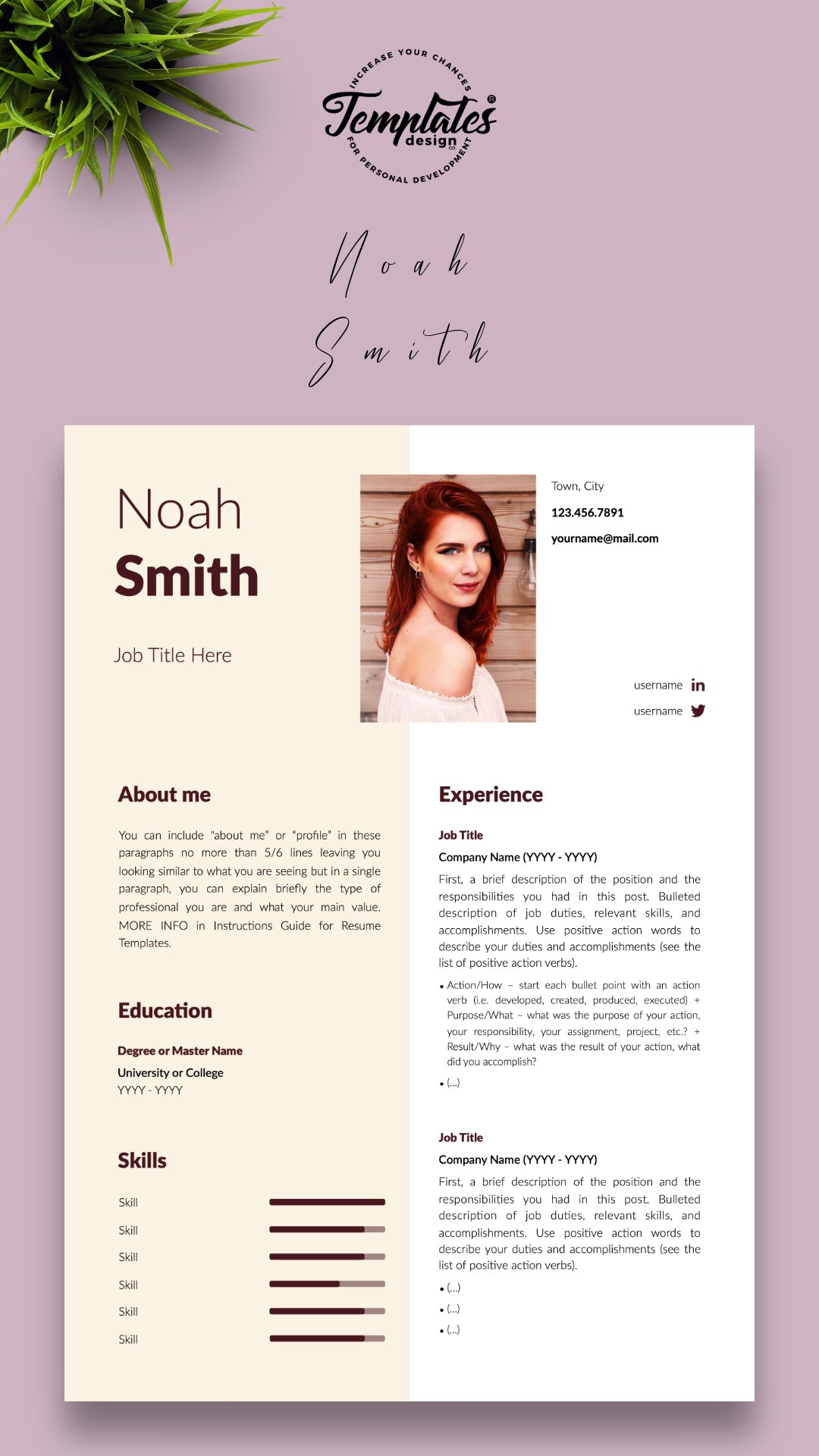 Creative Resume CV Template for Word & Pages Noah Smith