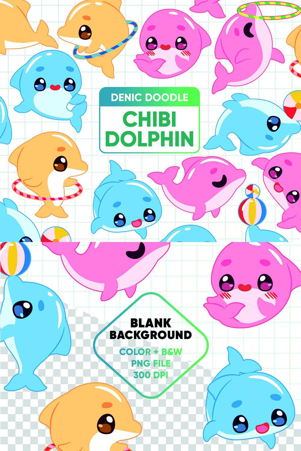 Playful Dolphin Clipart - Cute Ocean Animal Illustration