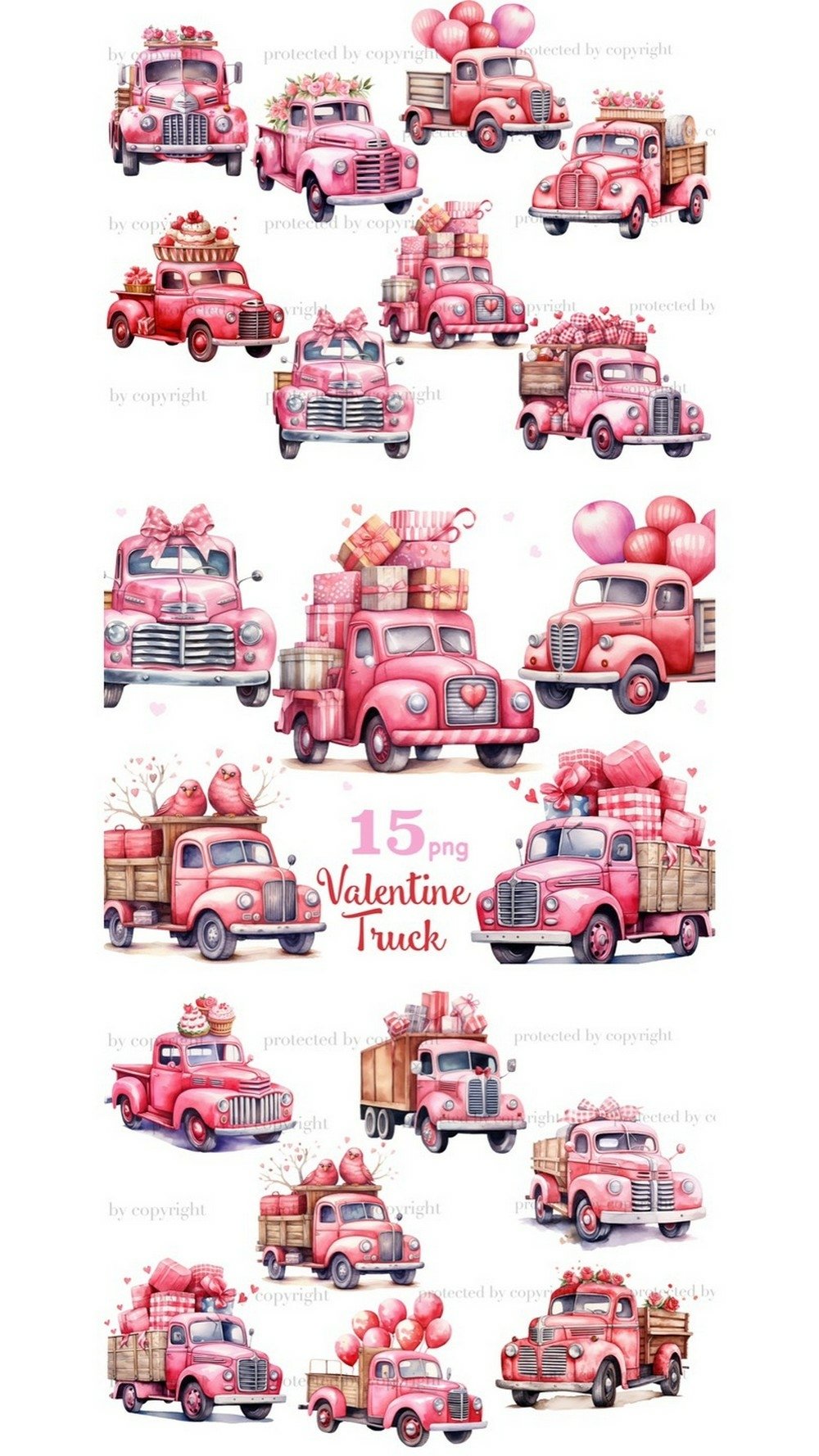 Pink Valentine Truck Clipart | Love Clipart Bundle