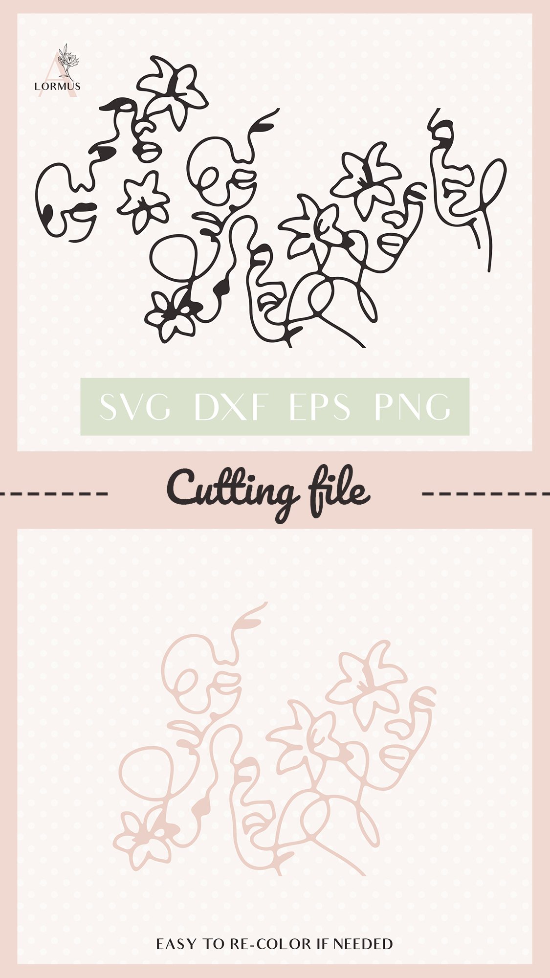 Abstract face line art svg, Aesthetic svg, Female face svg