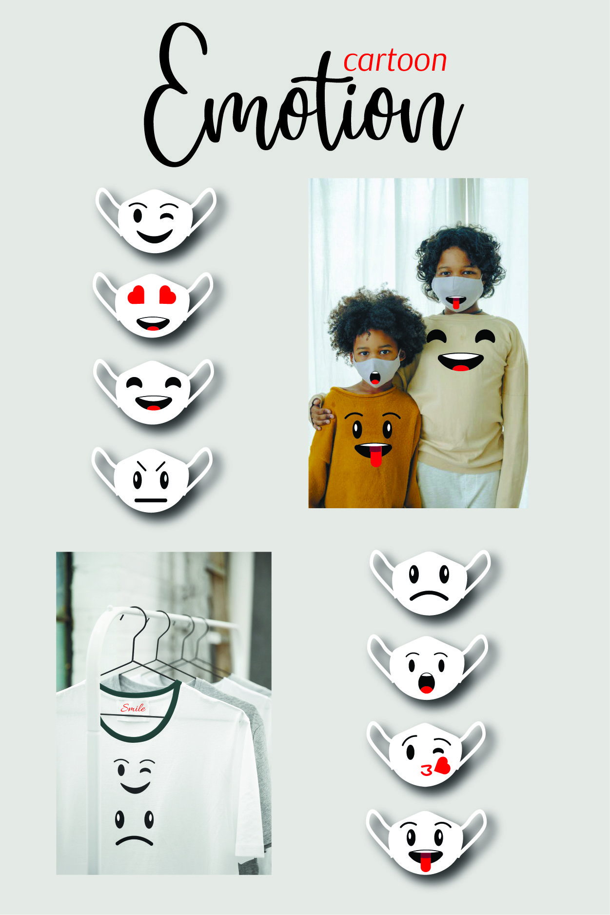 Face Mask SVG Design. Bundle Cartoon Emotion Cute File SVG.