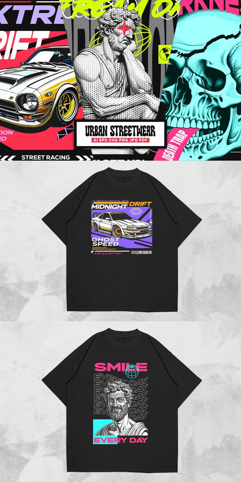 Urban Streetwear T shirt Designs Bundle Vol.2