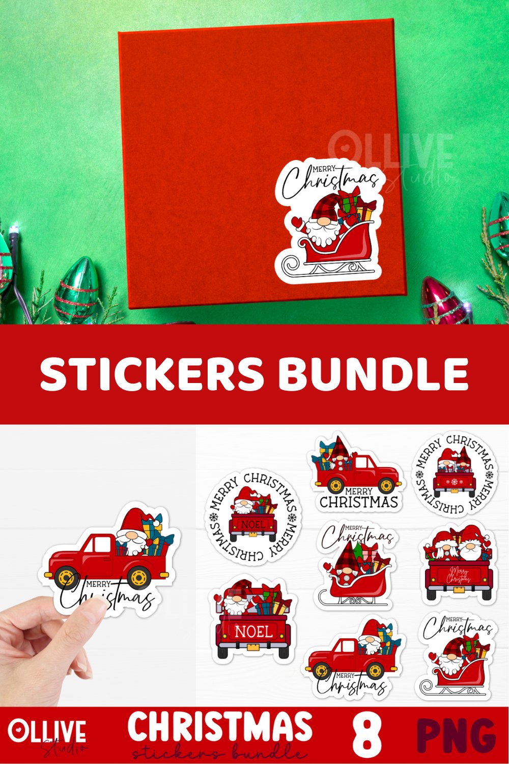 Christmas Gnome Stickers PNG Bundle
