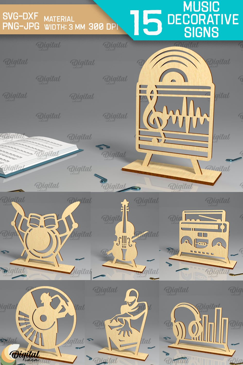 Music Decorative Signs Laser Cut Bundle. Music Signs SVG