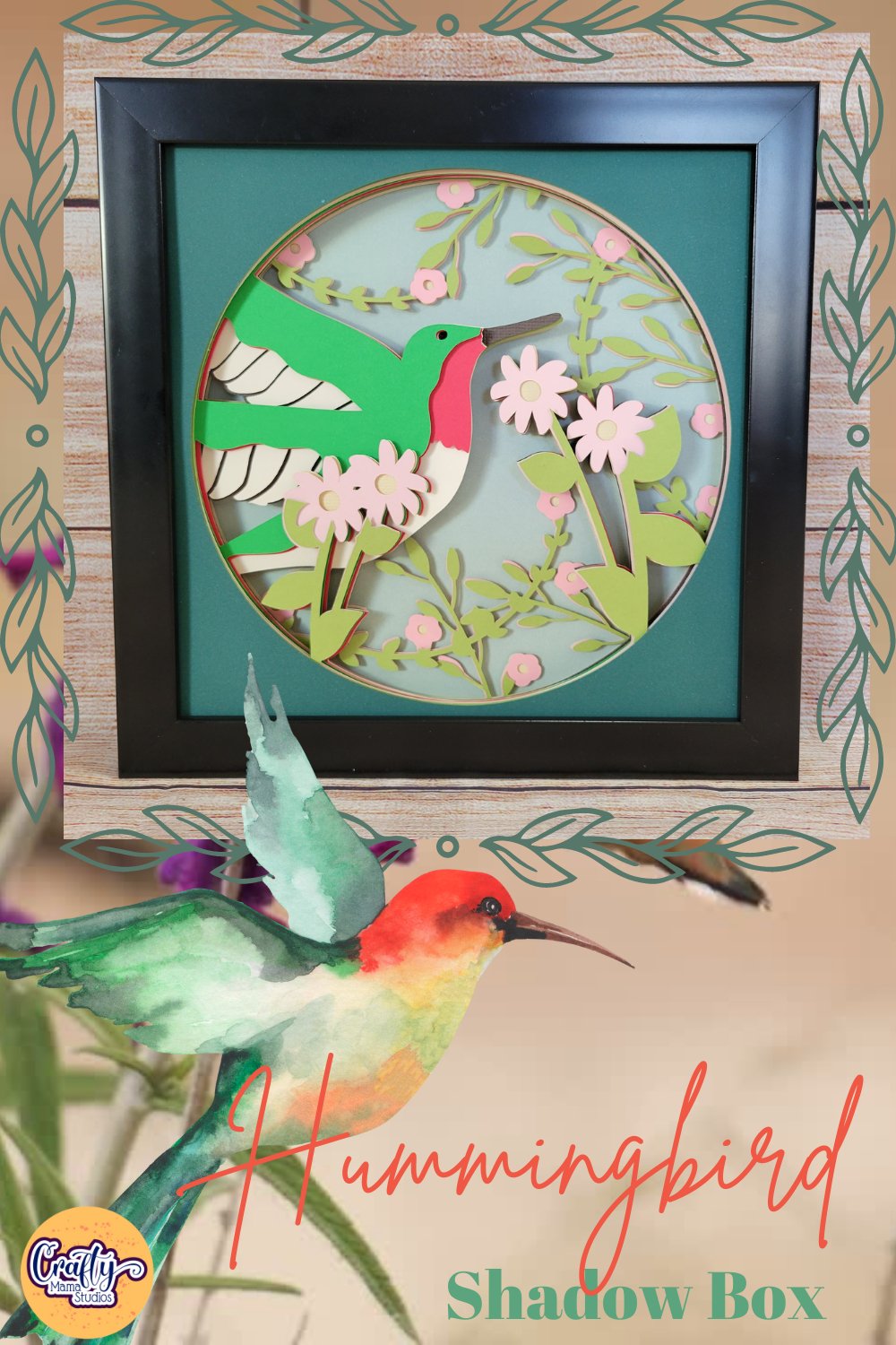 Spring Svg Shadow Box, 3D Layered Hummingbird Floral File