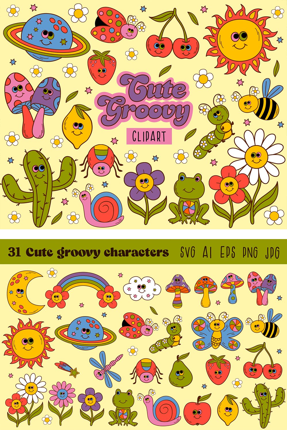 Retro Character Design, Groovy Flowers, Cartoon Retro, Sun