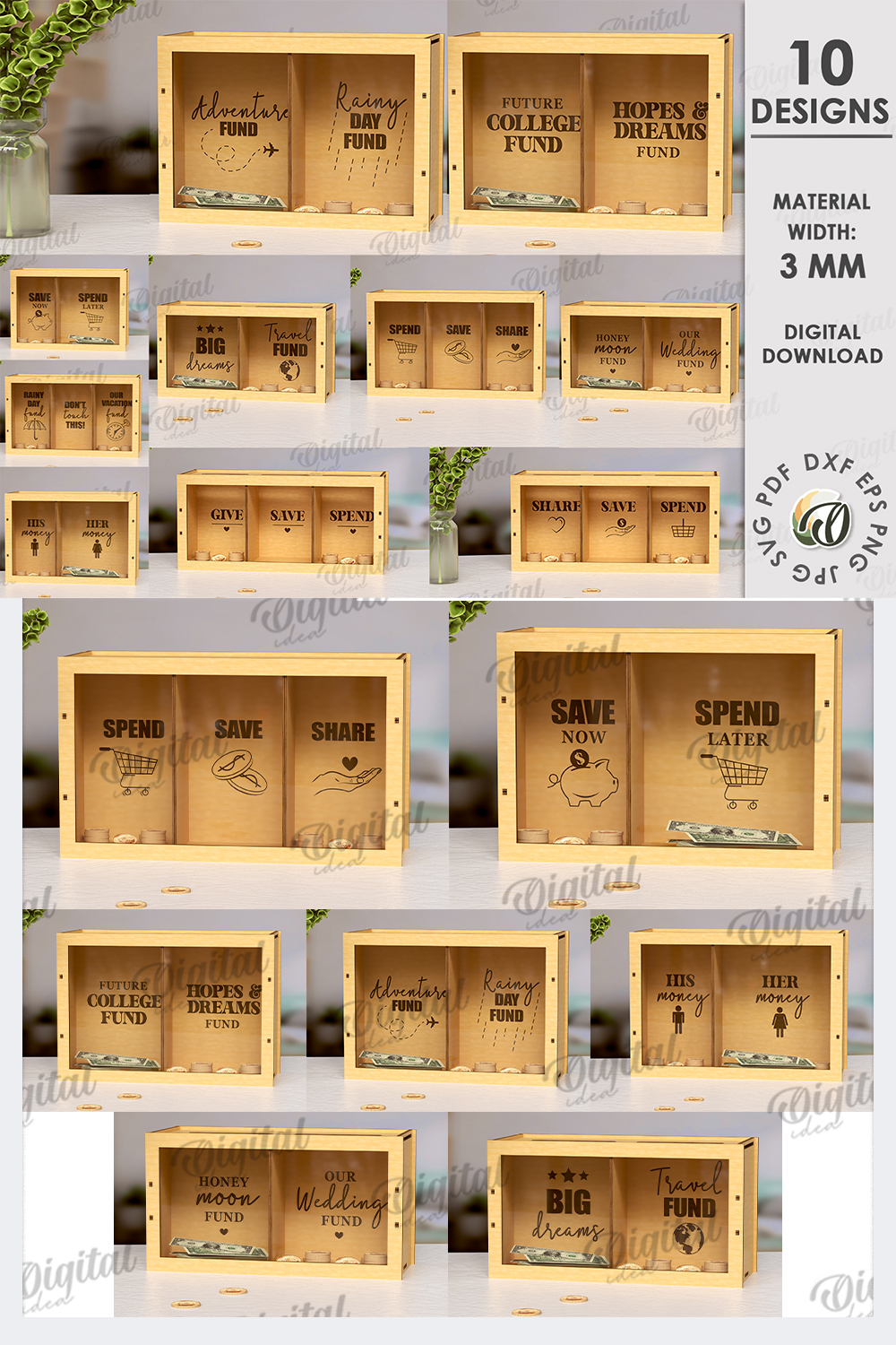 Wooden Money Box Bundle Laser Cut. Wooden Coin Bank SVG