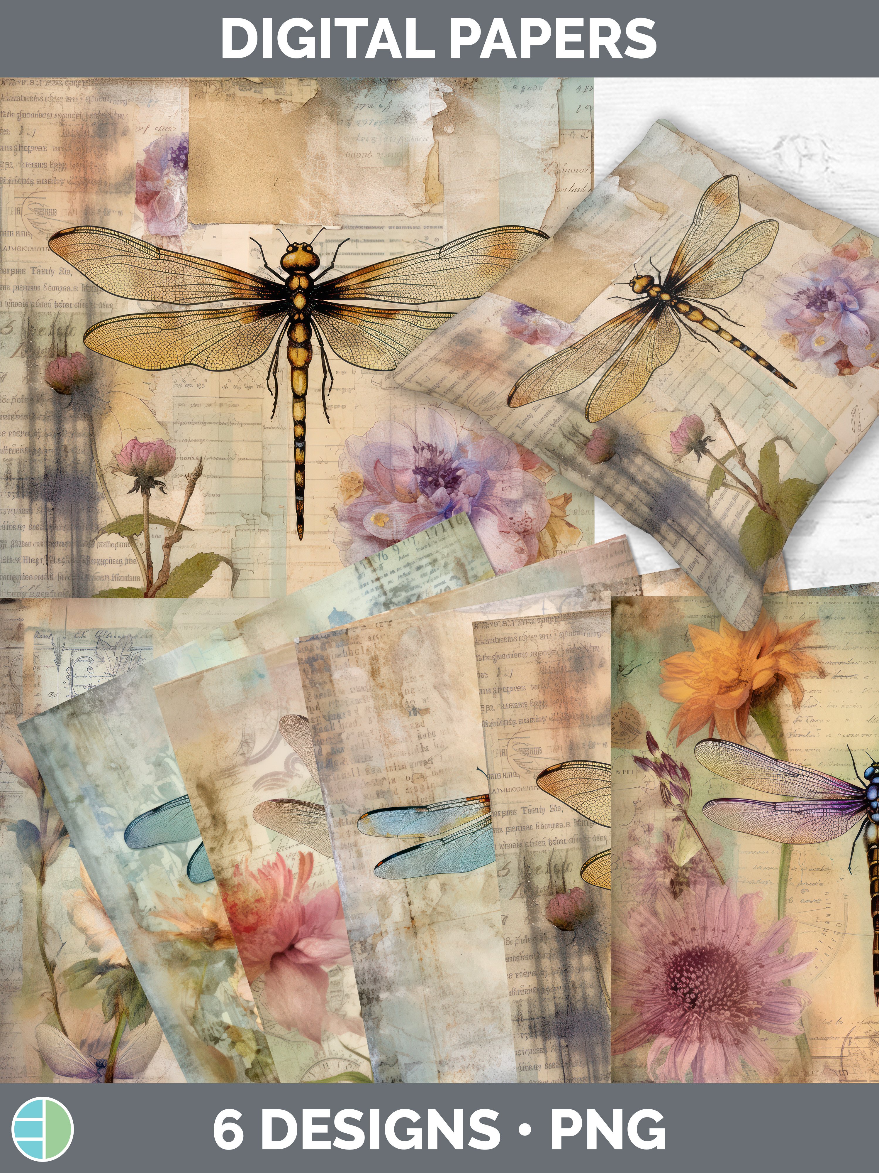 Vintage Dragonflies Paper Backgrounds | Digital Scrapbook Pa