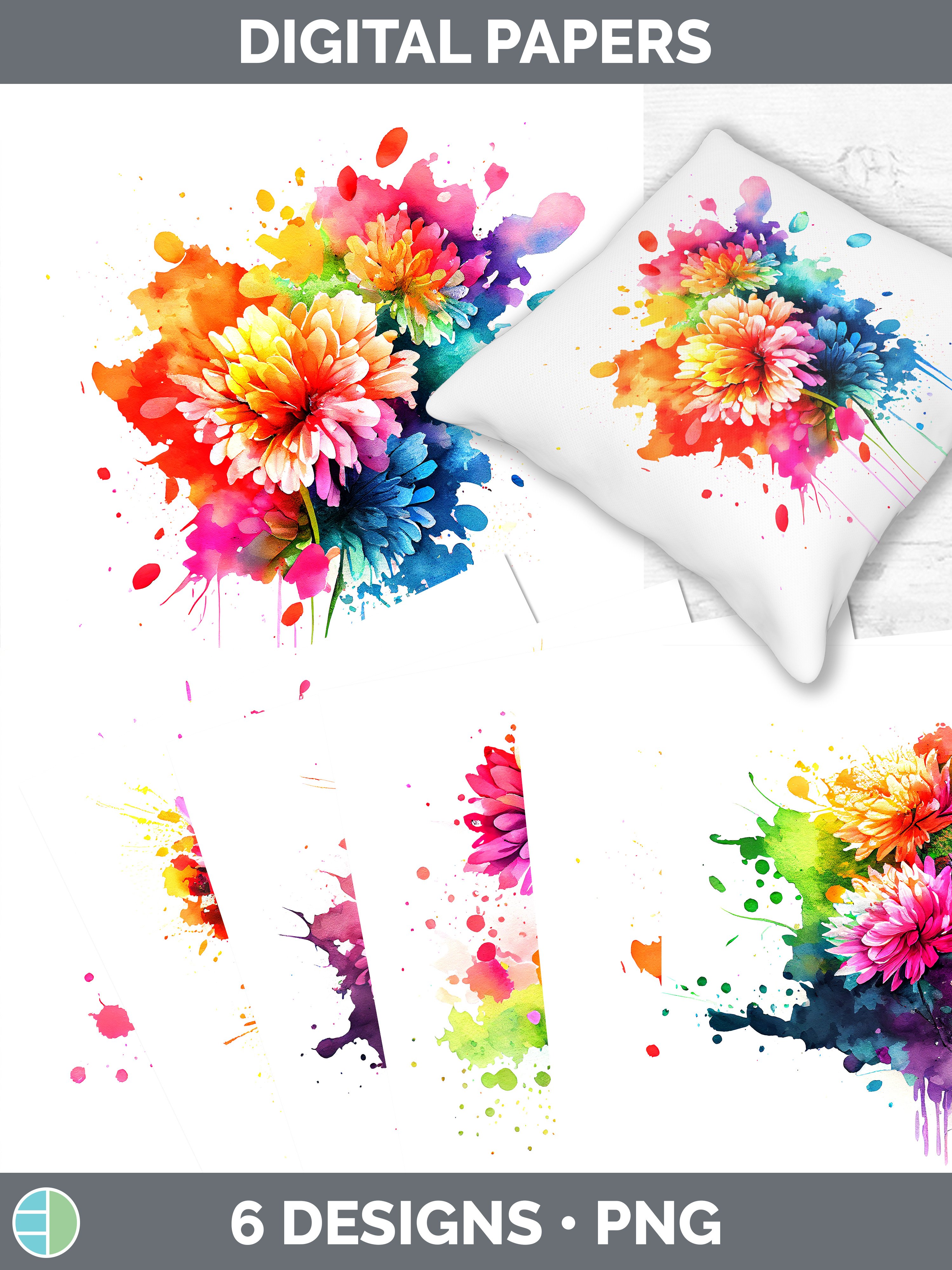 Rainbow Chrysanthemum Flowers Paper Backgrounds | Digital Sc